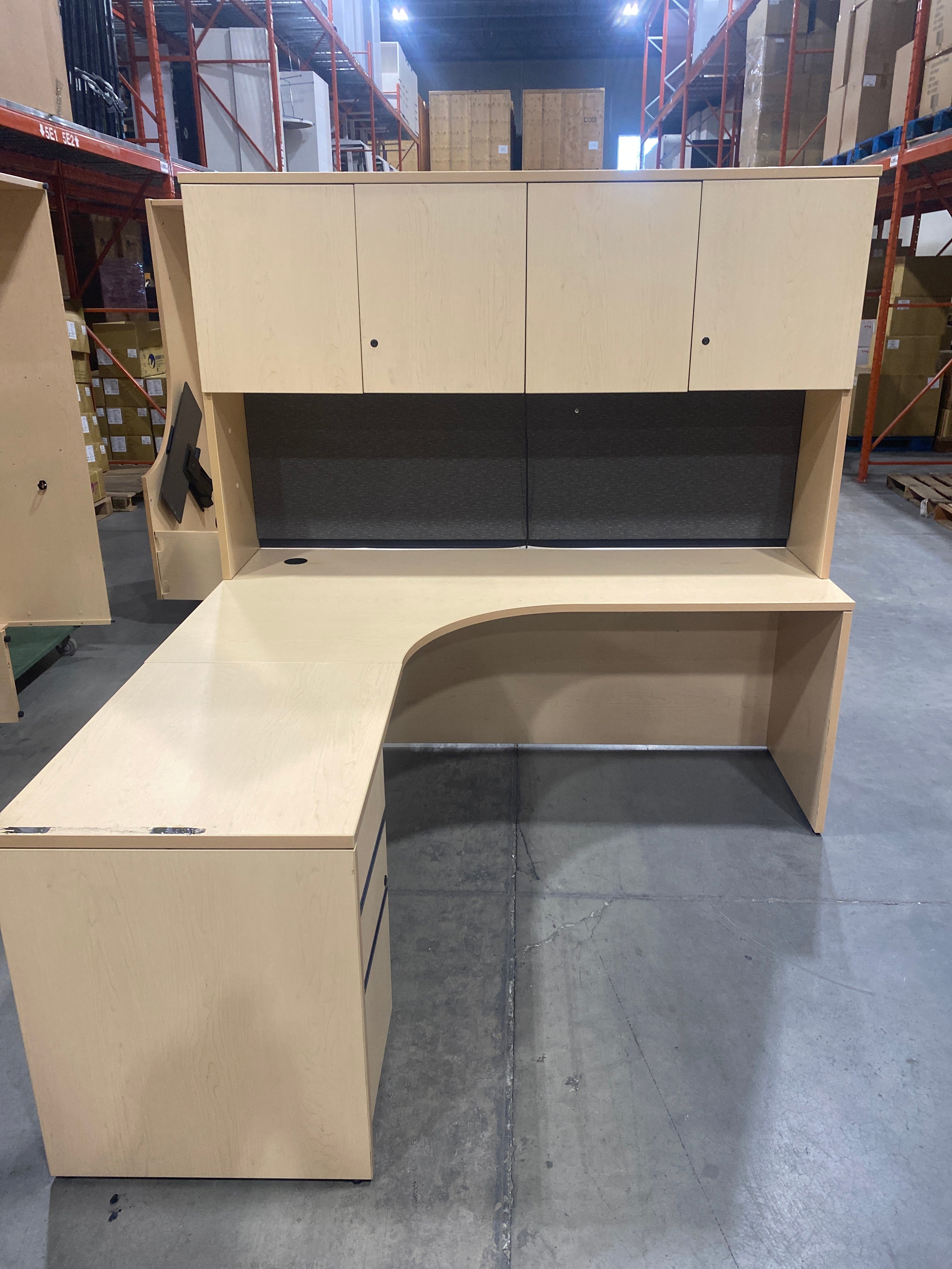 L-Shape Desk w/Hutch, BBF Ped – Premiere Office Furniture