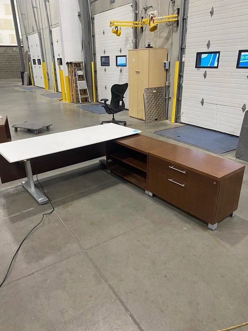 Steelcase L-Shape Electronic Sit Stand Desk w/Lower Credenza (Reversib ...